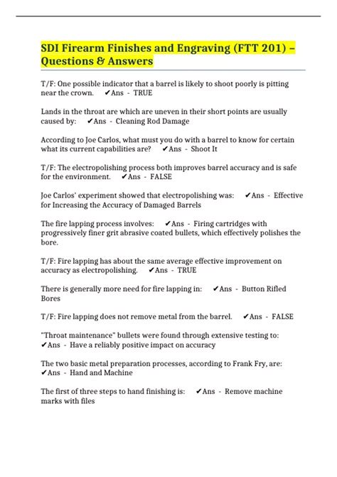 Sdi Firearm Finishes And Engraving Ftt 201 Questions And Answers