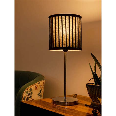 Buy Green Girgit Metal Chrome Finish Lamp With Pleated Cotton Black