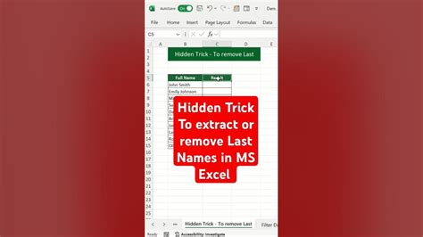 Hidden Trick To Extract Or Remove Last Names Excel Exceltricks Exceltips Shorts