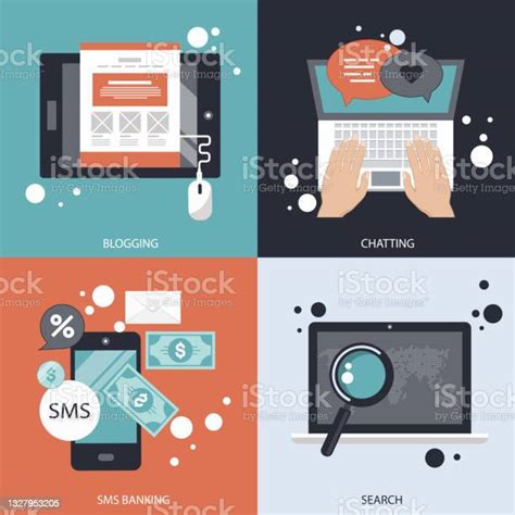 웹 사이트 및 모바일 응용 프로그램에 대한 비즈니스 및 기술 아이콘 설정 플랫 벡터 일러스트레이션 Brand Name Mobile Payment에 대한 스톡 벡터 아트 및