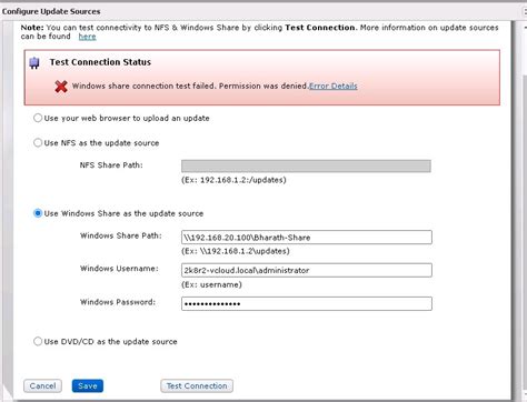 Using Windows Share As Update Source Fails With Error Mount Error13