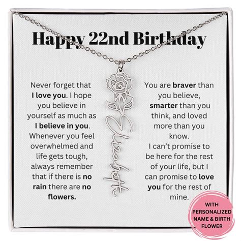22nd Birthday T For Her Custom Birthmonth Flower Name Necklace 22nd Birthday T For Girl
