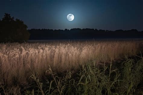 Campo De Trigo Iluminado Pela Lua Pronto Para A Colheita Criado Com Generative Ai Foto Premium