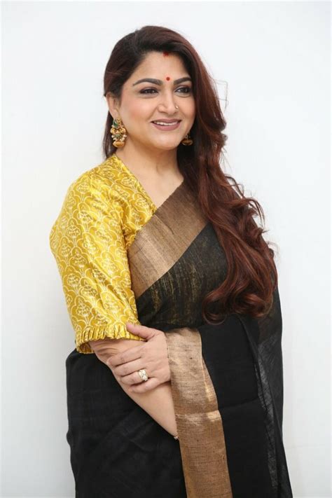 Kushbu Sundars Stunning Black Silk Saree And Contrast Yellow Blouse At