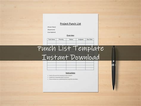 Punch List Template Project Task Tracker Work Progress Tracker