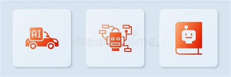 Set Robot Autonomous Smart Car And User Manual White Square Button Stock Vector Illustration