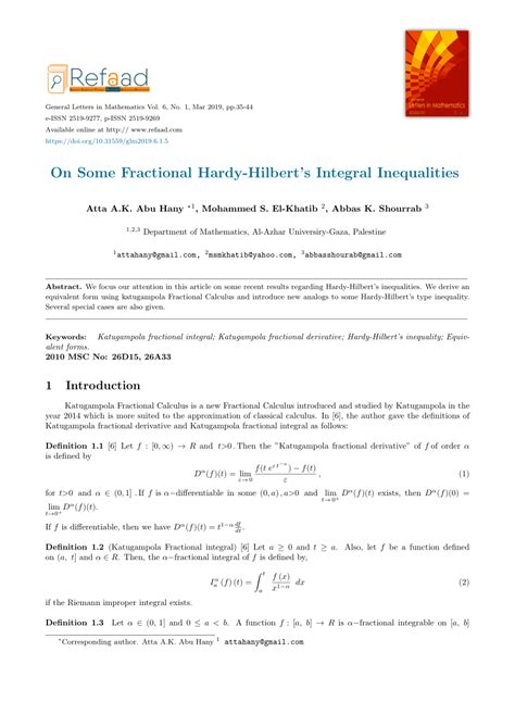 Pdf On Some Fractional Hardy Hilberts Integral Inequalities