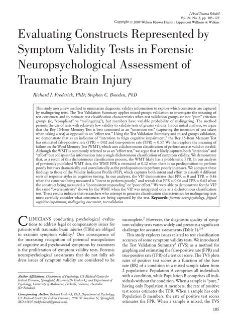 Pdf Evaluating Constructs Represented By Symptom Validity Tests In