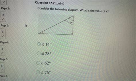 Solved Question 16 1 Point Page 2 Consider The Following Diagram What Is The Value Of X