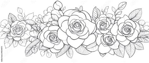 Zentangle Style Line Art Illustration Of Roses For Coloring Featuring