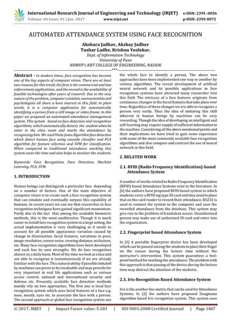 Automated attendance system using Face recognition | PDF