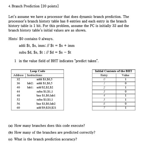 4 Branch Prediction 20 Points Lets Assume We Have