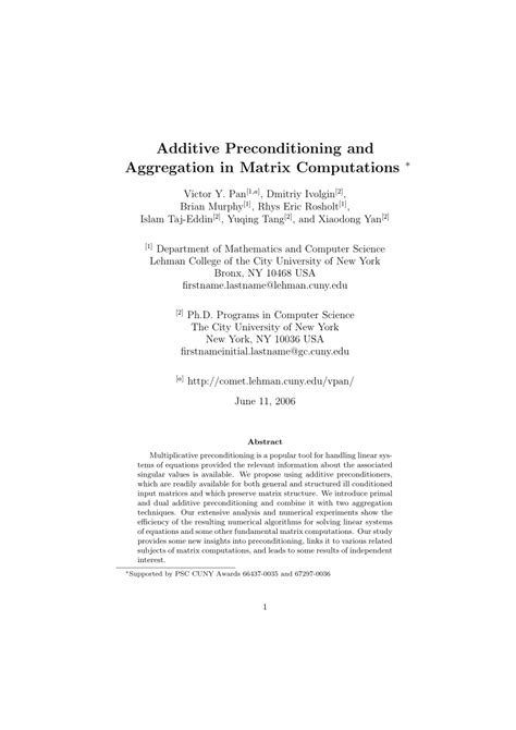 Pdf Additive Preconditioning And Aggregation In Matrix Computations