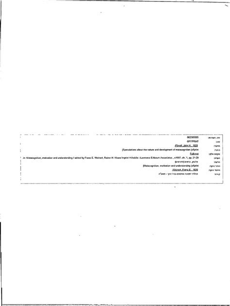 Speculations About The Nature And Development Of Metacognition 1987 Pdf