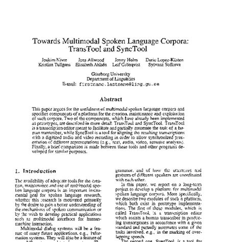 Towards Multimodal Spoken Language Corpora Transtool And Synctool