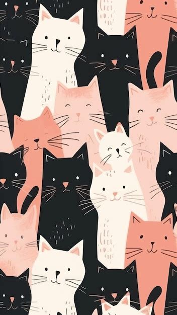 Cute Cats Pattern Design Premium Ai Generated Vector