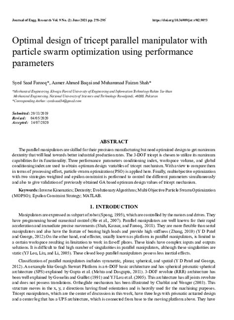 Pdf Optimal Design Of Tricept Parallel Manipulator With Particle Swarm Optimization Using