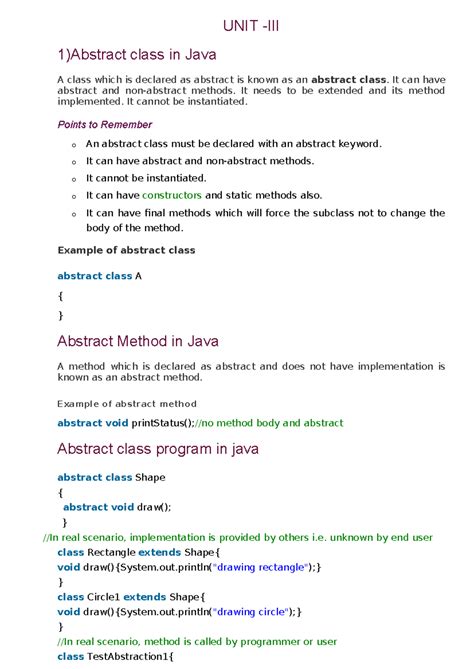 Abstract Class In Java Unit Iii 1abstract Class In Java A Class