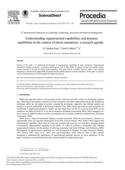 Pdf Understanding Organizational Capabilities And Dynamic Capabilities In The Context Of Micro