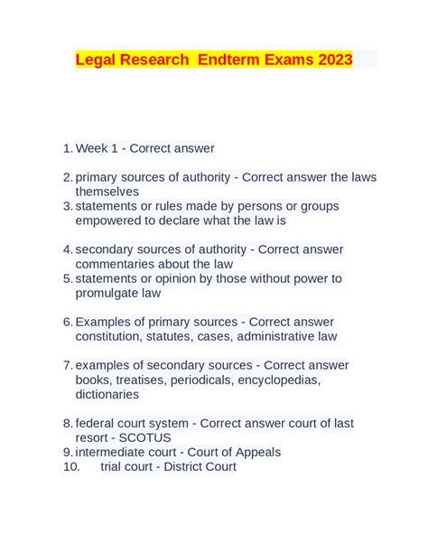 Legal Research Endterm Exams 2023 Exams Law Docsity