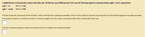Solved A Digital Binary Communication System With Data Rate 155 Bits