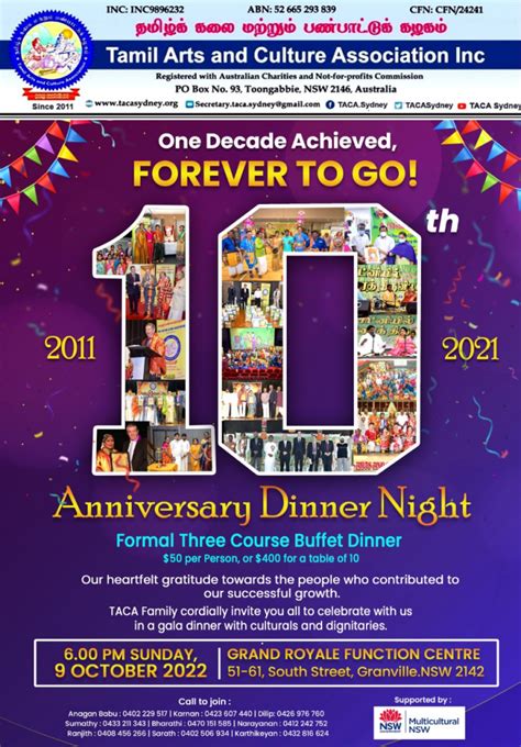 Tamil Arts And Culture Association Inc 10th Anniversary Dinner Night