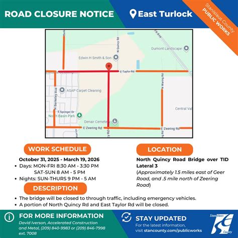 🚧 Road Closure Notice East Turlock 📍 Stanislaus County Facebook