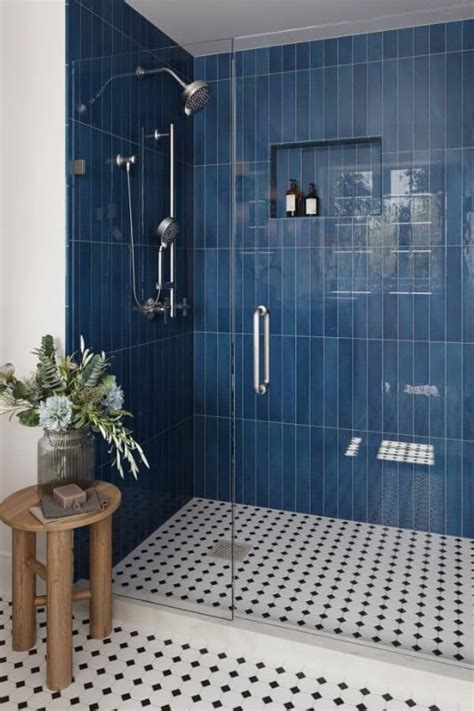 Navy Blue Bathroom Shower Tile