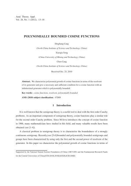 Polynomially Bounded Cosine Functions Global Science Press