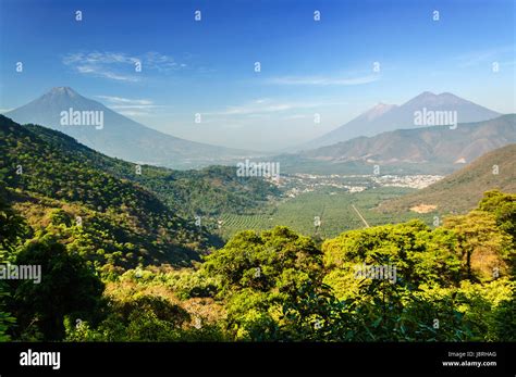 Three Volcanoes Agua Fuego And Acatenango Near Antigua Guatemala