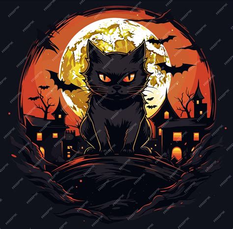 Premium Vector Illustration Of A Black Cat Posing For Halloween In