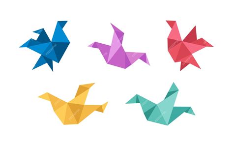 Colección De Ilustración De Arte De Papel De Origami De Aves Vector Premium