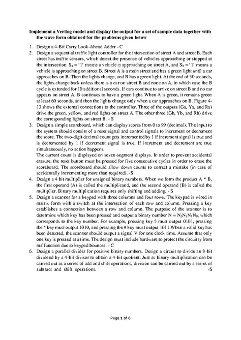 Verilog Exercisesheet Implement A Verilog Model And Display The Output For A Set Of Sample