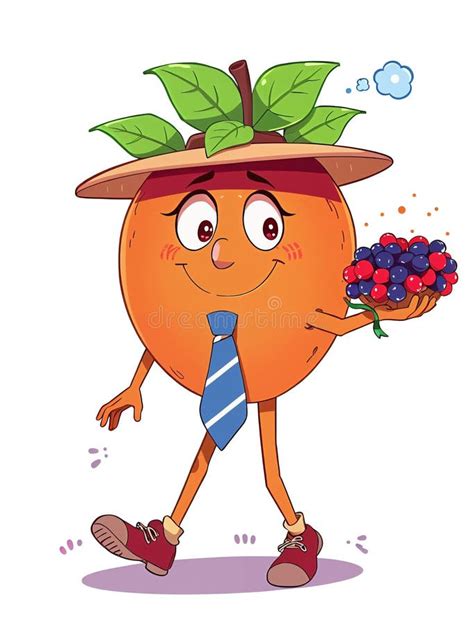 A Red Apple In The Animated Style Of The Cartoon He Walks Briskly