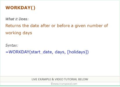 Excel WORKDAY Function Formula Examples FREE Video