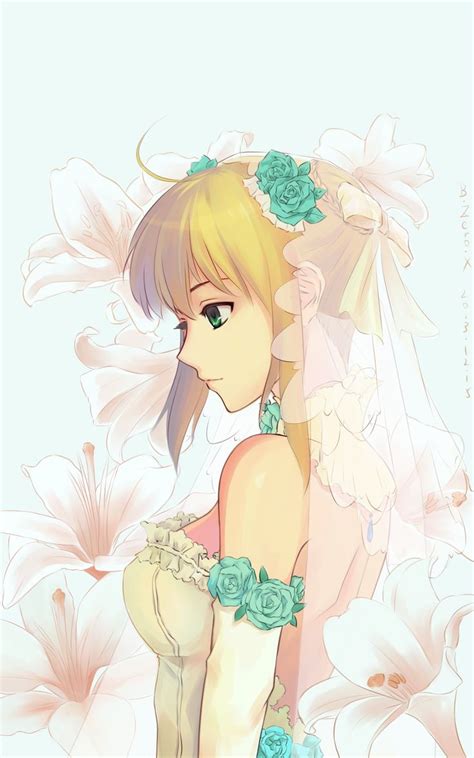 Saber Wedding Dress By 布莱特zerox Anime Anime Art Beautiful Anime