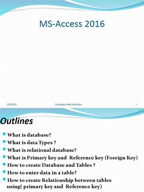 short lecture on ms access pdf relational database relational model