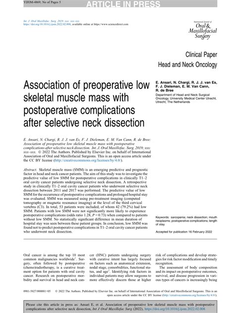 Pdf Association Of Preoperative Low Skeletal Muscle Mass With Postoperative Complications