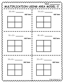 2 Digit By 2 Digit Multiplication Using Area Model Practice Worksheets