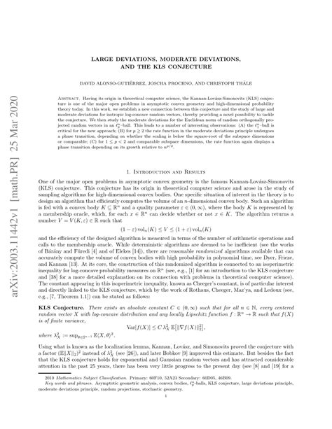 Pdf Large Deviations Moderate Deviations And The Kls Conjecture