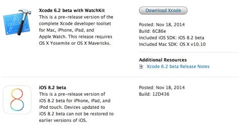 iOS 8 2 et Xcode 6 2 bêta pour les dev