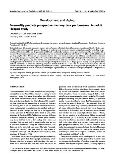 pdf personality predicts prospective memory task performance an