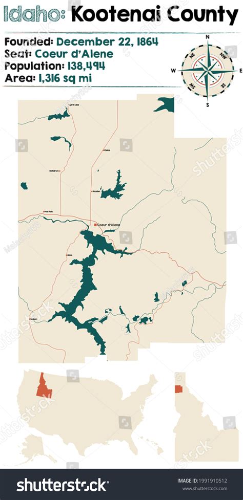 Large Detailed Map Kootenai County Idaho Stock Vector Royalty Free