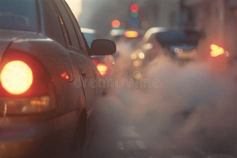 Air Pollution Caused By Car Exhaust Gas In City Street Stock