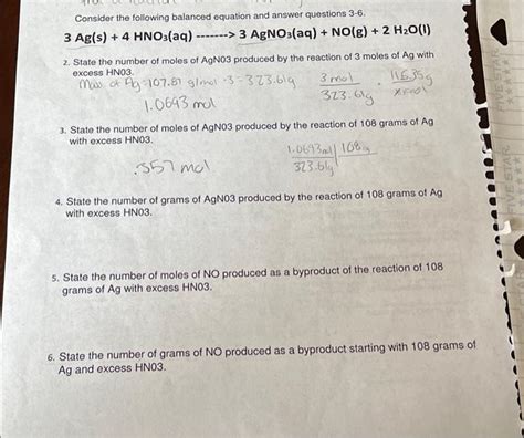 Solved Consider The Following Balanced Equation And Answer Chegg Com