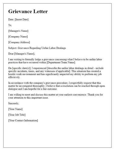 Letter Template For Unfair Labor Practice Complaint Free Samples In