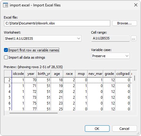 Excel Import Export Stata