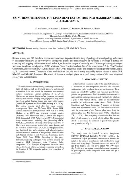 Using Remote Sensing For Lineament Extraction In Al Maghrabah Area Pdf Remote Sensing
