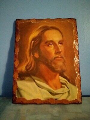 Vintage Jesus Picture On Wood Decoupage Lacquer Religious Ebay
