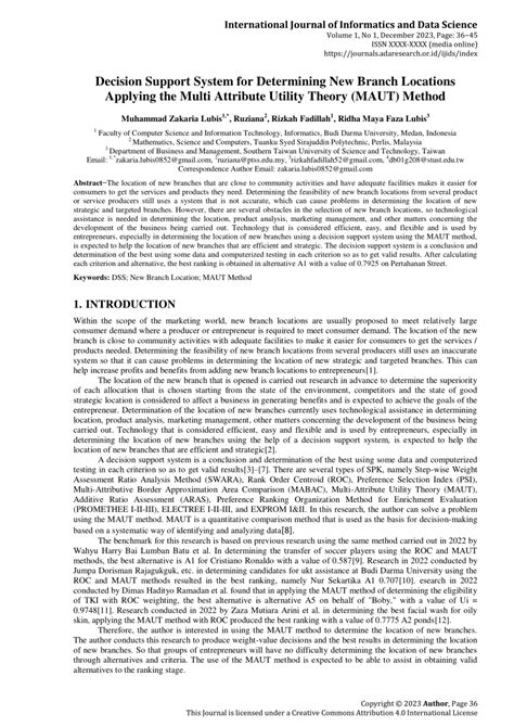 Pdf Decision Support System For Determining New Branch Locations Applying The Multi Attribute